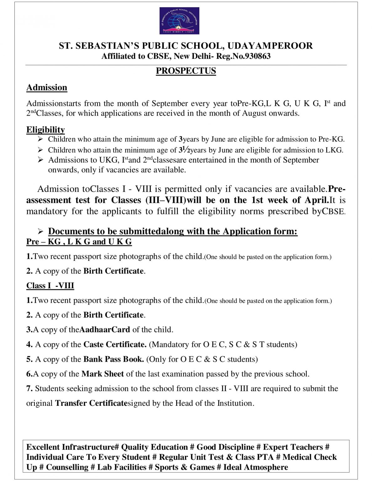 Prospectus for Admission | ssps udayamperoor